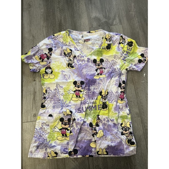 Disney | Tops | Scrubs Scrub Top Cartoon Disney Mickey And Minnie Mouse ...
